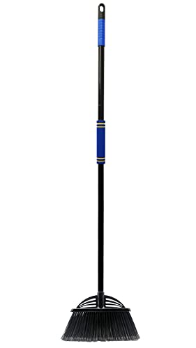 Xifando Four-Section Rod Long-Handled Broom,Heavy-Duty Broom, Angle Broom for Outdoor/Indoor（Black+Blue）