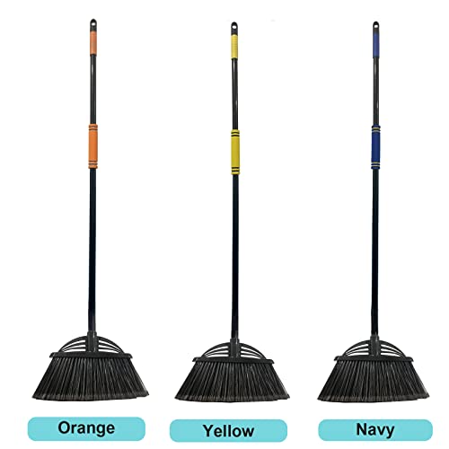 Xifando Four-Section Rod Long-Handled Broom,Heavy-Duty Broom, Angle Broom for Outdoor/Indoor（Black+Blue）