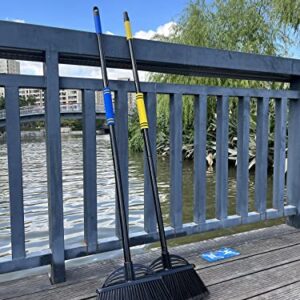 Xifando Four-Section Rod Long-Handled Broom,Heavy-Duty Broom, Angle Broom for Outdoor/Indoor（Black+Blue）