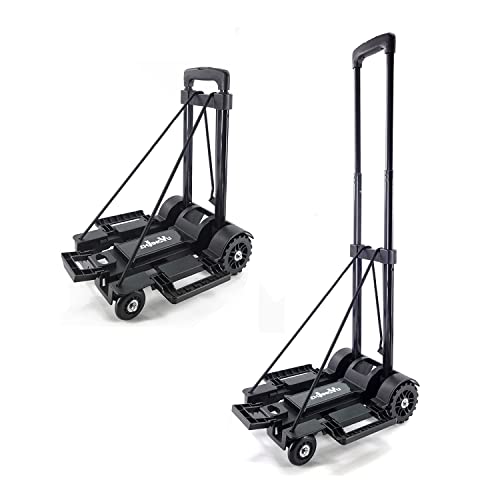 ZHJINGYU Folding Hand Truck,Foldable Utility cart with 4 Wheels & 2 Elastic Ropes,Foldable Dolly cart,Backpack Trolley,Luggage Platform Truck,Travel,Moving,Shopping,Small,Lightweight for Women