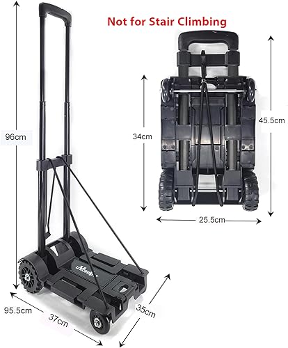 ZHJINGYU Folding Hand Truck,Foldable Utility cart with 4 Wheels & 2 Elastic Ropes,Foldable Dolly cart,Backpack Trolley,Luggage Platform Truck,Travel,Moving,Shopping,Small,Lightweight for Women