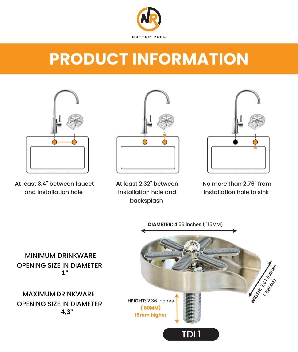 Notter Real Metal Glass Rinser Set for Kitchen Sink, Cup Cleaner, Powerful Spray Holes Metal Bottle Washer, High-Pressure Water, Compatible with Most U.S Sink, Stainless Steel Material