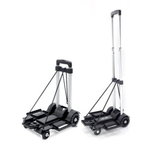 zhjingyu folding hand truck,utility cart with 4 wheels & 2 elastic ropes,portable backpack trolley,luggage cart,dolly,grocery cart,travel,moving,shopping.aluminum pole,black,small