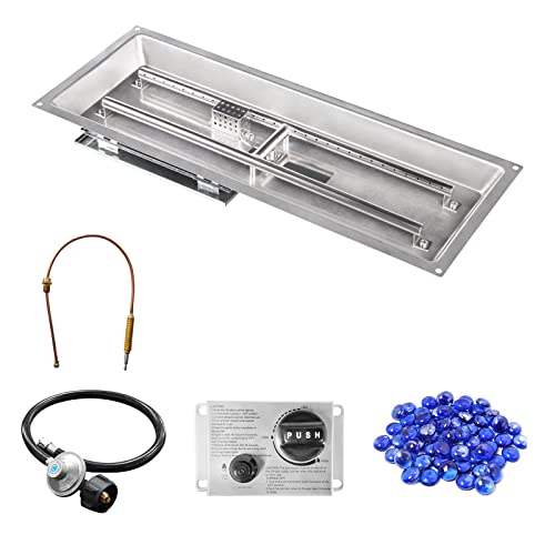 UMAX Fire Pit Kit, 28.7” x 11” Fire Pit Burner for Propane Fire Pit, Stainless Steel Fire Pit Table Insert with 11 LBS Blue Glass Beads