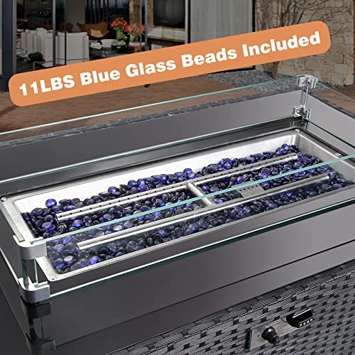 UMAX Fire Pit Kit, 28.7” x 11” Fire Pit Burner for Propane Fire Pit, Stainless Steel Fire Pit Table Insert with 11 LBS Blue Glass Beads