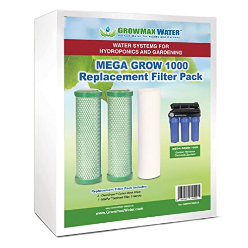 Pack of 3 Mega Grow 1000 Equipment Filters 2 Carbon Block Filters + 1 5 Micron Sediment Filter GrowMax Water.