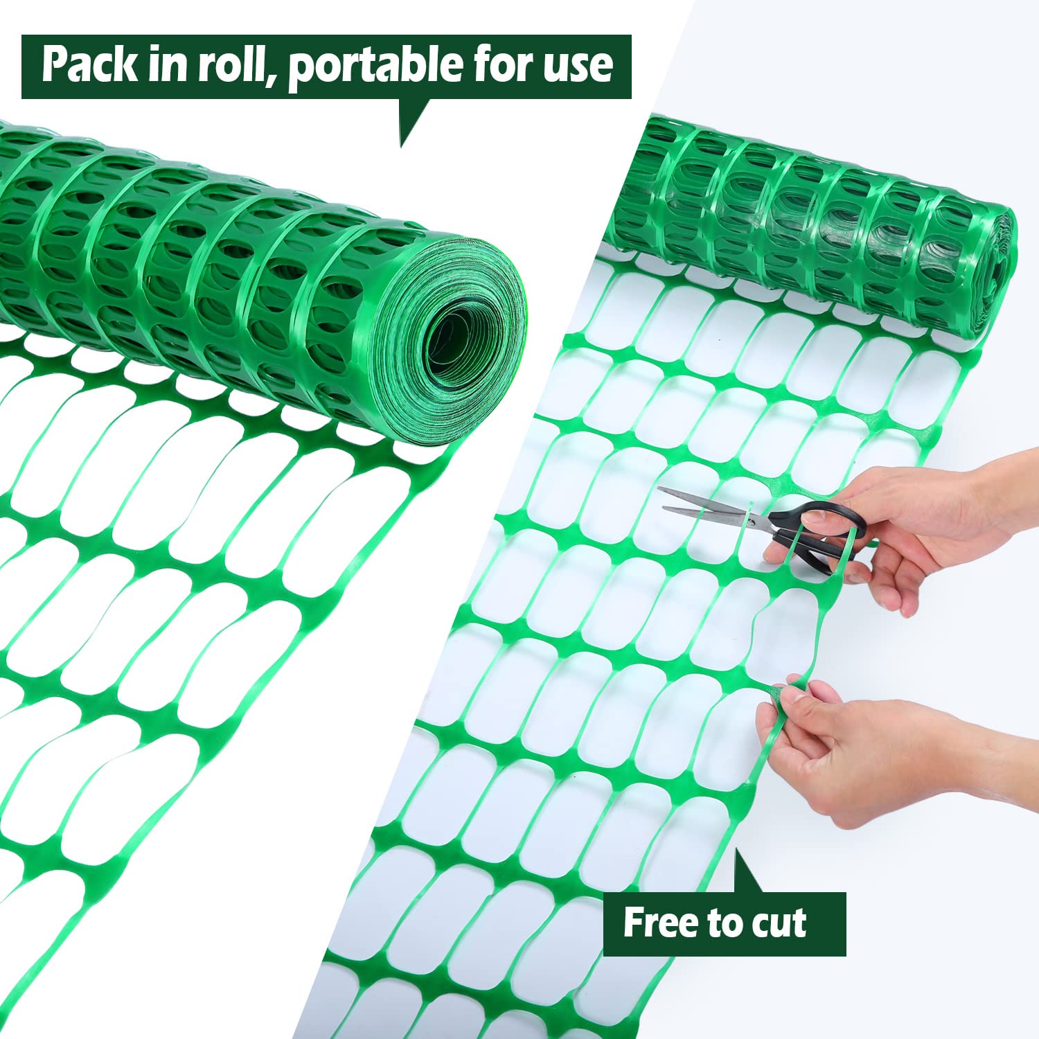 Plastic Garden Fence with Stakes: Ohuhu Green 4x100 FT Reusable Netting Plastic Safety Fence Roll 25 Pack 4 FT Stake, Temporary Pool Fence Snow Fencing Poultry Fences for Deer Rabbits Chicken Dogs