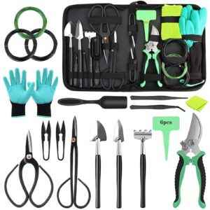 hipeno bonsai tools set, 24 pcs bonsai tree kit high carbon steel bonsai tree trimming pruning shears, scissors, bonsai wires, gardening gifts for bonsai starter