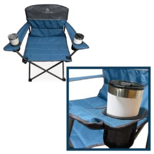 Blue 3 Piece Campfire Conversation Set for Camping, Patio, Hunting, Beach, Outdoor- Camping Folding Padded Loveseat with Deluxe Comfort Chairs- Set- Folding Set for Festivals, Beach, Camping