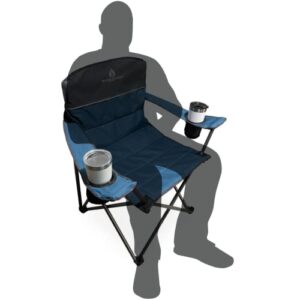 Blue 3 Piece Campfire Conversation Set for Camping, Patio, Hunting, Beach, Outdoor- Camping Folding Padded Loveseat with Deluxe Comfort Chairs- Set- Folding Set for Festivals, Beach, Camping