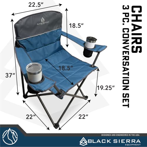 Blue 3 Piece Campfire Conversation Set for Camping, Patio, Hunting, Beach, Outdoor- Camping Folding Padded Loveseat with Deluxe Comfort Chairs- Set- Folding Set for Festivals, Beach, Camping