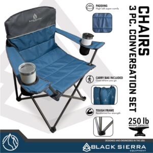 Blue 3 Piece Campfire Conversation Set for Camping, Patio, Hunting, Beach, Outdoor- Camping Folding Padded Loveseat with Deluxe Comfort Chairs- Set- Folding Set for Festivals, Beach, Camping