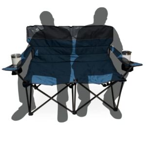 Blue 3 Piece Campfire Conversation Set for Camping, Patio, Hunting, Beach, Outdoor- Camping Folding Padded Loveseat with Deluxe Comfort Chairs- Set- Folding Set for Festivals, Beach, Camping