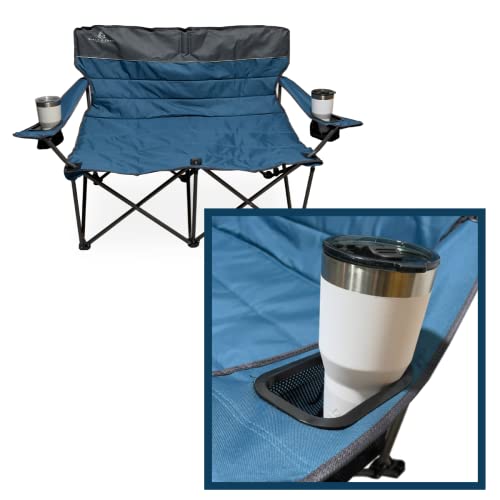 Blue 3 Piece Campfire Conversation Set for Camping, Patio, Hunting, Beach, Outdoor- Camping Folding Padded Loveseat with Deluxe Comfort Chairs- Set- Folding Set for Festivals, Beach, Camping