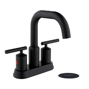 jakarda 4inch 2 handle black bathroom faucet for sink 3 holes, centerset bathroom sink faucet with pop up drain assembly and water supply lines,matte black