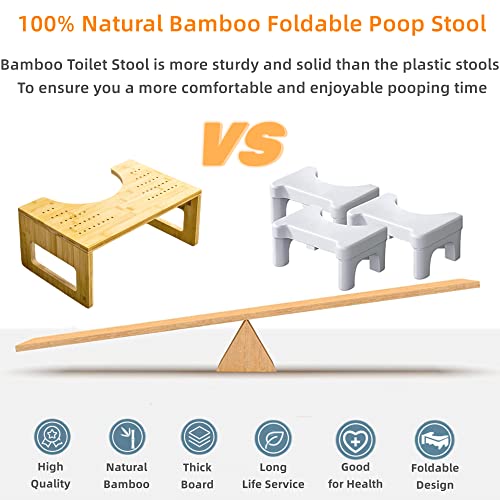 HISSEN MILE Bamboo Toilet Stool, 7Inch, Foldable, Potty Stool for Adults, Comfortable and Durable