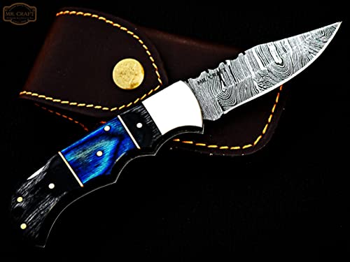 Personalized & Customized Word "A" Damascus pocket knife folding hunting knives 6.5" back lock with leather sheath Damascus blade knife - folding camping pocket knife - small folding knife - handmade gift knife - folding knives - sharpest pocket knife - h