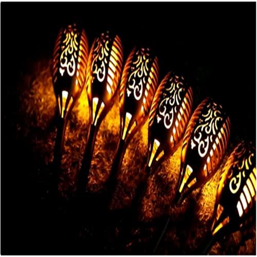 DIKAIDA 6 Pack Solar Lights Torches LED Flickering Flame Outdoor Waterproof Solar Powered Pathway Lights Landscape Lanterns Decoration Lighting Auto On/Off for Garden, Golden (Black)