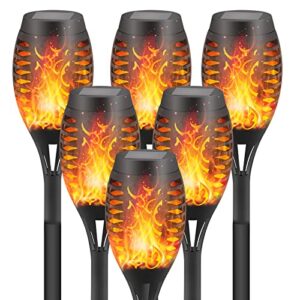 dikaida 6 pack solar lights torches led flickering flame outdoor waterproof solar powered pathway lights landscape lanterns decoration lighting auto on/off for garden, golden (black)