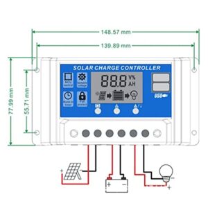 PENCHEN 100A Solar Panel Controller Solar Recharger Controller LCD Display Screen Street Lamp System Recharge Controller PWM Recharge Management Dual USB Output Controller