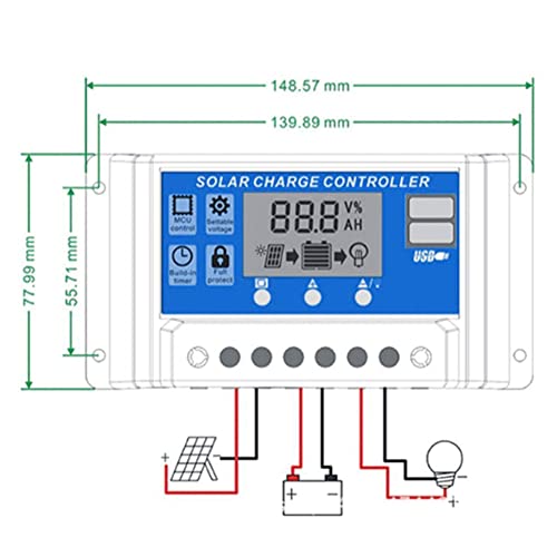 PENCHEN 100A Solar Panel Controller Solar Recharger Controller LCD Display Screen Street Lamp System Recharge Controller PWM Recharge Management Dual USB Output Controller