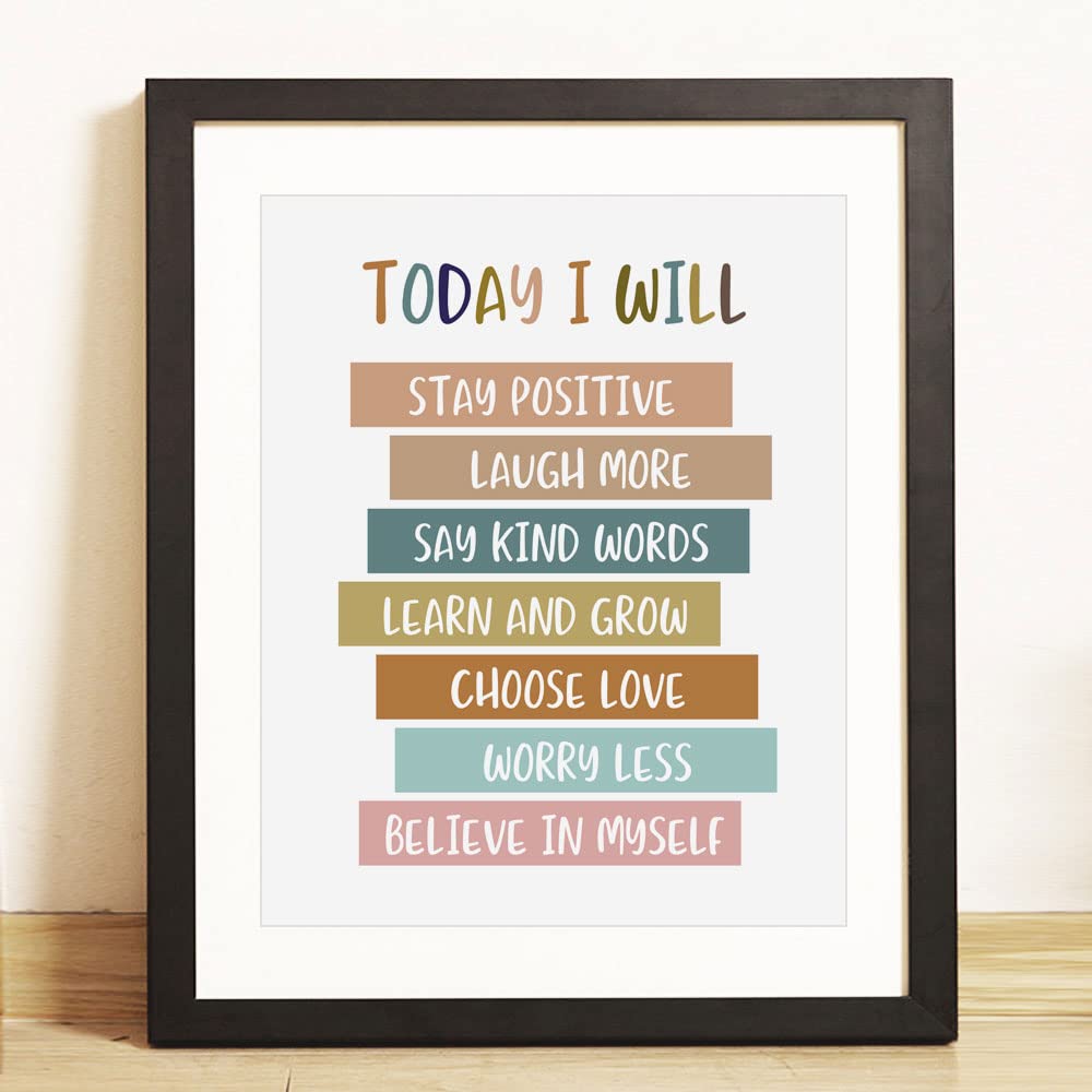 Today I Will, Positive Art Print, Kids Room Decor, Kids Affirmation Art, Nursery Decor, Kids Wall Art, Homeschool Art, Affirmation Print, 8x10 inch - UNFRAMED