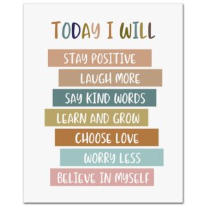 Today I Will, Positive Art Print, Kids Room Decor, Kids Affirmation Art, Nursery Decor, Kids Wall Art, Homeschool Art, Affirmation Print, 8x10 inch - UNFRAMED