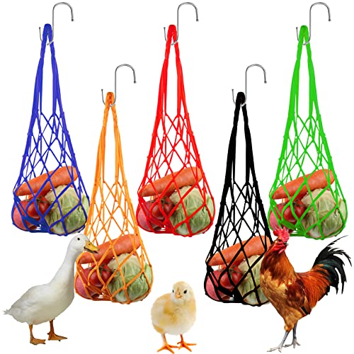 Chicken Vegetable String Bags Cabbage Feeder Poultry Fruit Holder with Hook Snack Hanging Toys for Hen Goose Duck Large Birds