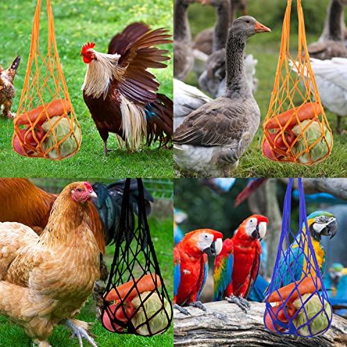 Chicken Vegetable String Bags Cabbage Feeder Poultry Fruit Holder with Hook Snack Hanging Toys for Hen Goose Duck Large Birds