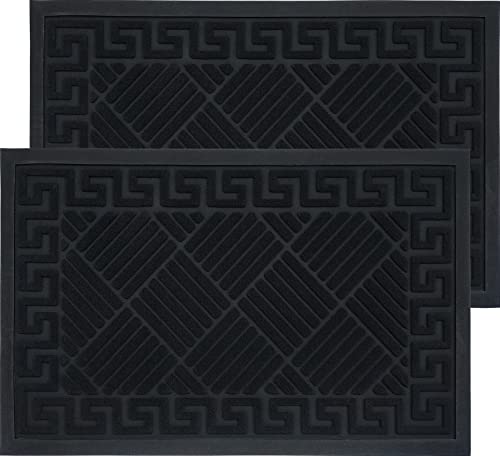 2 Pack Door Mats Outdoor Indoor Entrance 30x18 Heavy Duty Easy Clean Welcome Mat Patio Waterproof, Non-Slip Exterior Rubber Doormat for Outside Entry Home, Front Door Matts, Entryway Floor Rug, Black