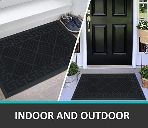 2 Pack Door Mats Outdoor Indoor Entrance 30x18 Heavy Duty Easy Clean Welcome Mat Patio Waterproof, Non-Slip Exterior Rubber Doormat for Outside Entry Home, Front Door Matts, Entryway Floor Rug, Black