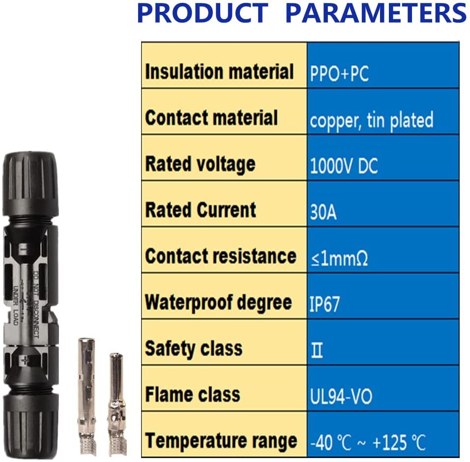 NTNXCXY 40PCS/20Pairs PV Solar Panel Connector Waterproof IP67 Male/Female 1000V 30A Mc-4 Solar Panel Cable Connectors