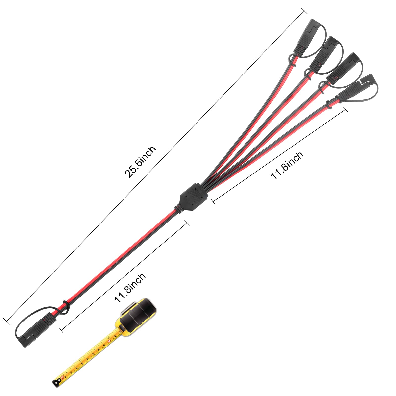 PAEKQ 12AWG SAE Y Splitter Extension Cable with SAE Polarity Reverse Adapter 2 FT SAE 1 to 4 Extension Cable Quick Disconnect Connector for Automotive Solar Battery Connection and Transfer