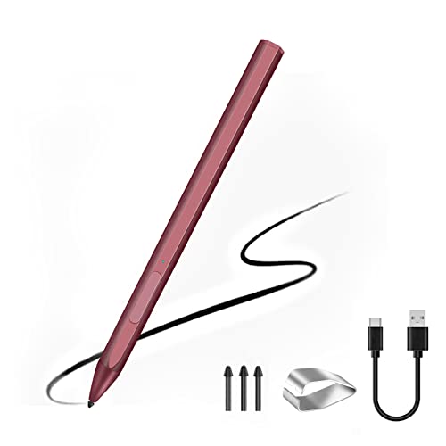 SSS·GRGB Stylus for Microsoft Surface Pro9/8/7/6/5/4/3/X Surface Laptop/ Book/Studio Surface 3/Go/Go2/Go3, 4096 Pressure Sensitivity, Magnetic Attachment, USB Charging, Palm Rejection Function, Red