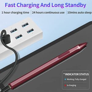 SSS·GRGB Stylus for Microsoft Surface Pro9/8/7/6/5/4/3/X Surface Laptop/ Book/Studio Surface 3/Go/Go2/Go3, 4096 Pressure Sensitivity, Magnetic Attachment, USB Charging, Palm Rejection Function, Red