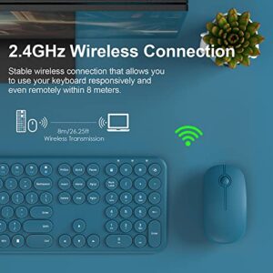 Mobifice Cute Keyboard and Mouse Wireless for PC Computer/Laptop/Windows/Mac/Tablets/Apple iPad, Ultra-Thin 2.4GHz USB Cordless Full-Sized Silent Retro Computer Keyboard Mouse Combo (Blue)