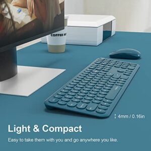 Mobifice Cute Keyboard and Mouse Wireless for PC Computer/Laptop/Windows/Mac/Tablets/Apple iPad, Ultra-Thin 2.4GHz USB Cordless Full-Sized Silent Retro Computer Keyboard Mouse Combo (Blue)