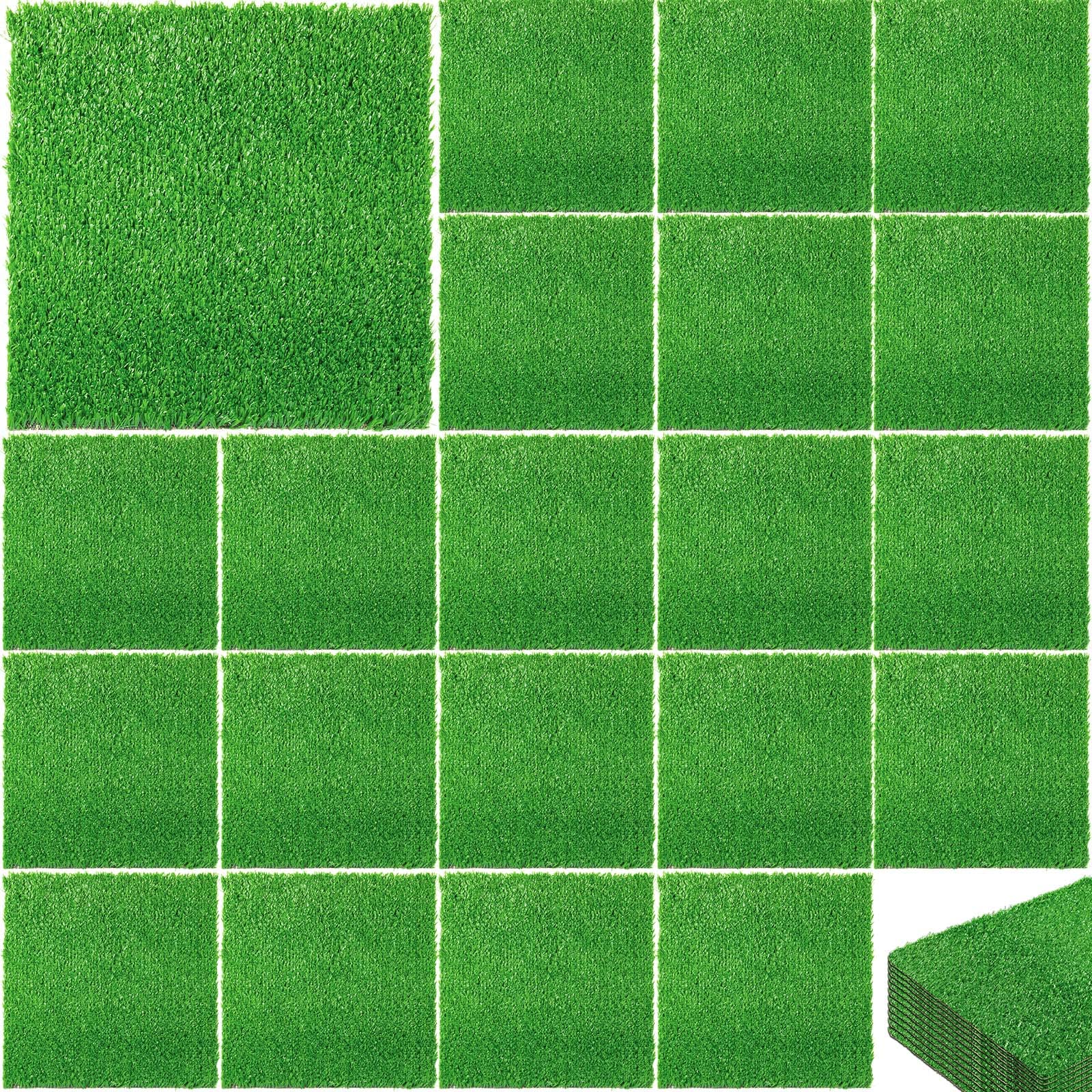 24 Pieces Synthetic Artificial Grass Turf Grass Square Shaped Mat 12 x 12 Inch Garden Grass Tiles Fake Grass Patches DIY Grass Decoration Miniature Grass for Craft Dogs Indoor Outdoor Lawn Decoration