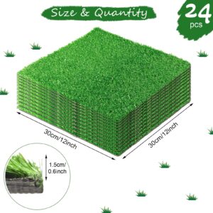 24 Pieces Synthetic Artificial Grass Turf Grass Square Shaped Mat 12 x 12 Inch Garden Grass Tiles Fake Grass Patches DIY Grass Decoration Miniature Grass for Craft Dogs Indoor Outdoor Lawn Decoration