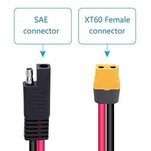 RIIEYOCA SAE to XT60 Connector Adapter,12AWG Cable SAE Solar Panel Connect,with SAE Reverse Adapter for Portable Power Station & Solar Generator(Cable:1m)