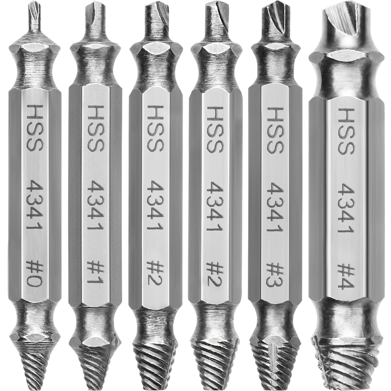 Mata1 Double-Sided Screw Extractor Set (6 pc, Stainless Steel), Stripped Screw Remover Drill Bits Kit w/Case