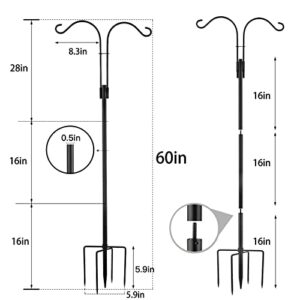 LOLOST 60 Inch Tall Shepherd Hooks with 5-Forked Base, Adjustable Heavy Duty Bird Feeder Pole Stand Hanger, Shepards Hooks for Outdoor Suitable for Light Solar Lantern Mason Jar Wedding,2 Pack