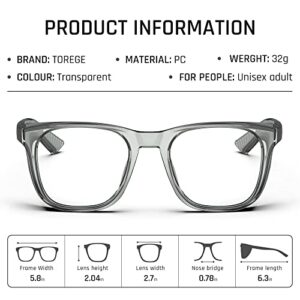 TOREGE Clear Safety Glasses Anti-Fog, Stylish Safety Goggles Eye Protection Glass With Scratch Resistant & Anti-Blue Light Lens, Lab Goggles Protective Eyewear For Men Women(C2-Grey&Clear Lens)