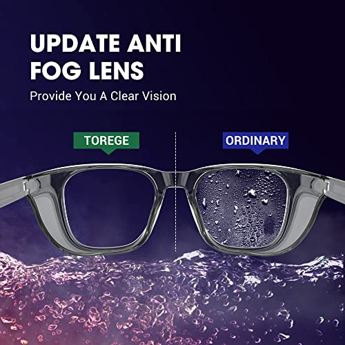 TOREGE Clear Safety Glasses Anti-Fog, Stylish Safety Goggles Eye Protection Glass With Scratch Resistant & Anti-Blue Light Lens, Lab Goggles Protective Eyewear For Men Women(C2-Grey&Clear Lens)