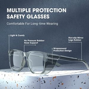 TOREGE Clear Safety Glasses Anti-Fog, Stylish Safety Goggles Eye Protection Glass With Scratch Resistant & Anti-Blue Light Lens, Lab Goggles Protective Eyewear For Men Women(C2-Grey&Clear Lens)