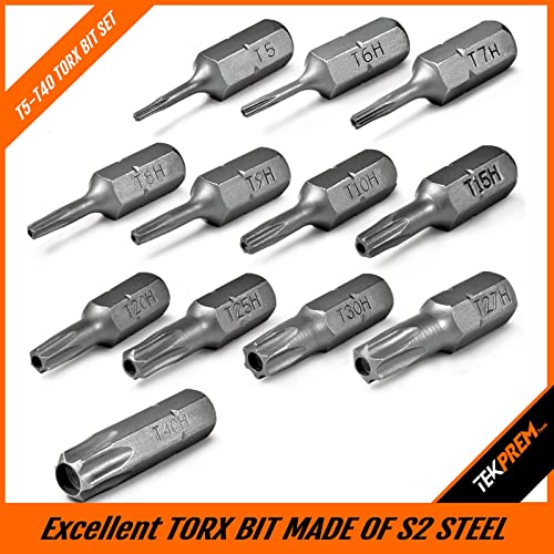 Torx Bit Set with 1/4 inch Magnetic Bit Driver,TEKPREM 12-Piece Security Torx Screwdriver Bit Set with 1 inch T5 T6 T7 T8 T9 T10 T15 T20 T25 T27 T30 T40 Tamper Resistant