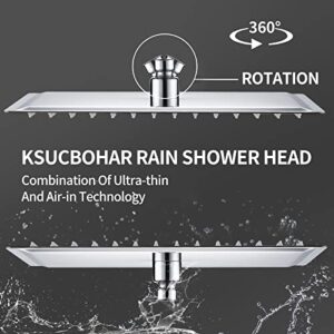 KSUCBOHAR Shower Head, 12 Inch High Pressure Rain Shower Head, Pressure Boosting Shower Head, Awesome Shower Experience, Stainless Steel Rainfall Shower Head (Square glossy)