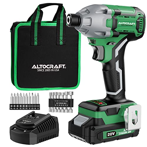 ALTOCRAFT Brushless Cordless Impact Driver 20V Max,1/4”Compact Power Electric Driver Kit w/3 Variable Speed 3300RPM,2400 IN-LBS,Battery & Fast Charger,10pcs Screwdriver Bits,14pcs Sockets and Tool Bag