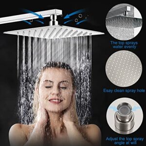 Shower System with Tub Spout, Shower Faucet Set, 10 Inch Bathroom Polished Chrome Square Rain Shower Head with Handheld Spray Wall Mounted Rainfall Shower Fixtures (Contain Tub Spout)