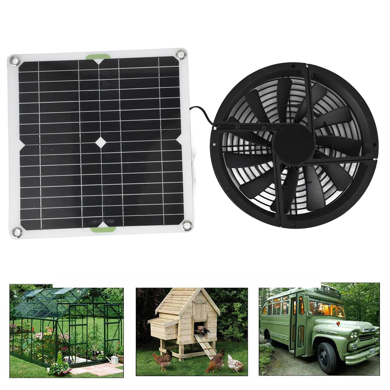 Solar Panel Fan Kit, 10in 100W Solar Powered Fan with Solar Panel, Waterproof Solar Exhaust Fan for Small Chicken Coops Sheds Crawl Space Pet Houses Window Exhaust